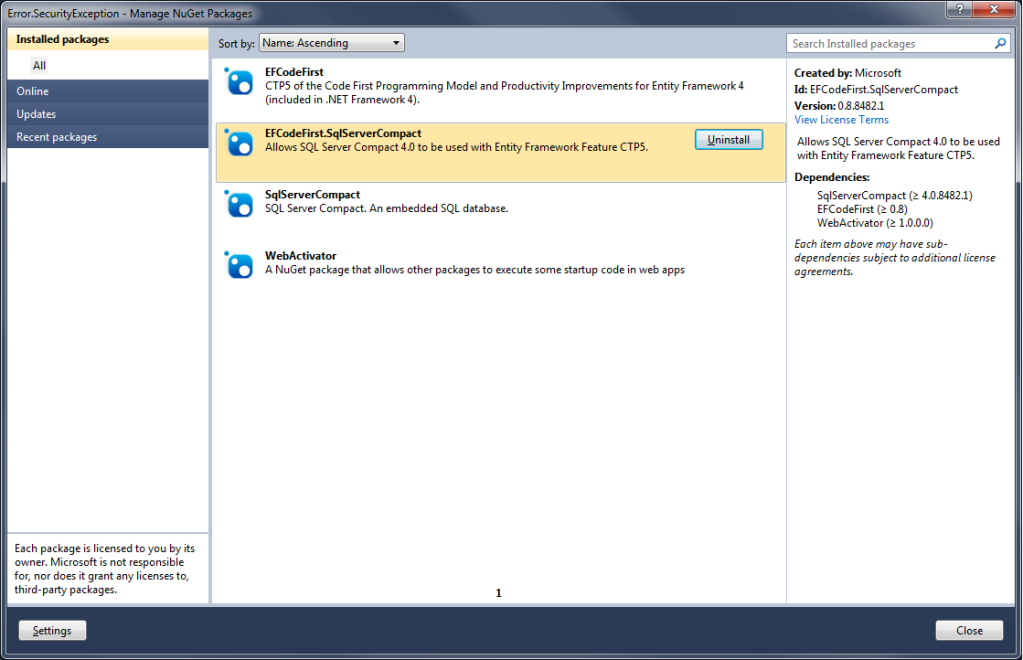 Mvc 3 Securityexception Request Failed Entity Framework Code First Sql Compact 4
